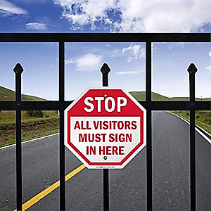SmartSign "Stop - All Visitors Must Sign in Here" Sign | 10" x 10" Aluminum