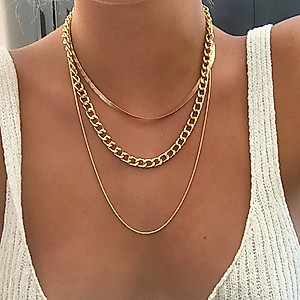 Tayel Fashion Layered Snake Chain Choker Necklaces Gold Thick Chunky Hexagon Circle Necklace Jewelry Adjustable for Women and Girls