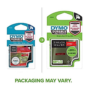 DYMO D1 Durable Labeling Tape for LabelManager Label Makers, White Print on Red Tape, 1/2" W x 10' L, 1 Cartridge (1978366), DYMO Authentic