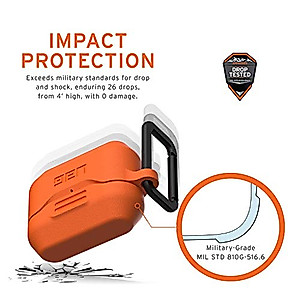 URBAN ARMOR GEAR UAG Compatible with AirPod Pro Case Full-Body Protective Soft-Touch Silicone Case with Detachable Carabiner, Standard Issue Silicone_001, Orange
