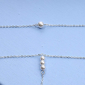 Yheakne Boho Pearl Back Chain Necklace Silver Backdrop Necklace Body Chain Summer Bridal Back Drop Chain Beach Body Jewelry for Women and Girls Gifts (Silver)