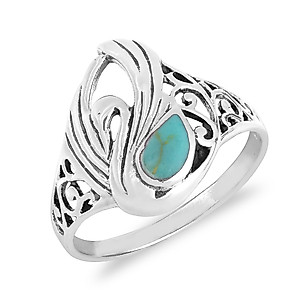 AeraVida Majestic Swirl Swan Simulated Turquoise Wings .925 Sterling Silver Ring, resin