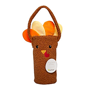 Pearhead Sherpa Turkey Wine Bottle Gift Bag, Thanksgiving Dinner Ideas, Funny Fall Housewarming Ideas, Holiday Party Hostess Gifts, Reusable Gift Bag, Soft Travel Wine Tote Carrier