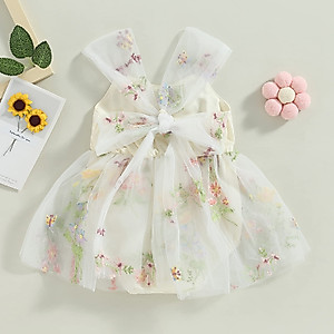 Infant Baby Girls Romper Dress 3 6 9 12 18 Months Onesie Summer Clothes Ruched Jumpsuits Hem Bodysuits Headband (T-Creamy Yellow, 12-18 Months)