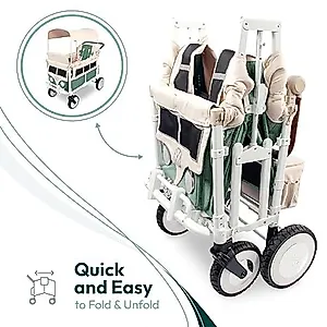 WONDERFOLD Volkswagen Stroller Wagon (4 Seater) - Collapsible Wagon Stroller with VW Bumper, Functioning Headlights, and All-Terrain XL Wheels