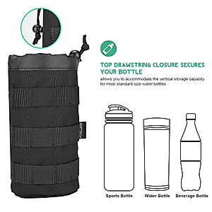 ProCase Tactical Molle Water Bottle Pouch, Military Bottle Holder with Top Drawstring & Mesh Bottom, Portable Water Container Pouch Bag Hydration Carrier for Camping Hiking Hunting Traveling –Black