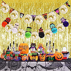 2PCS 3' X 8' Black and Gold Metallic Tinsel Foil Fringe Curtain Backdrop for 2023 New Years Eve, Halloween Party, Graduation Decoration