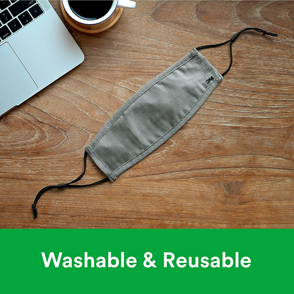 3M Daily Face Mask, Reusable, Washable, Adjustable Ear Loops, Lightweight Cotton Fabric, 12 Pack, Gray