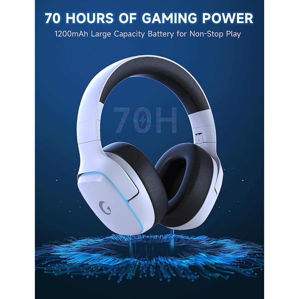 Gvyugke 2.4GHz Wireless Gaming Headsets for PS5, PS4, PC, Switch - Bluetooth 5.3 Gaming Headphones with Noise Canceling Mic, 7.1 Surround Sound, 70H Battery, Gaming Lighting - White