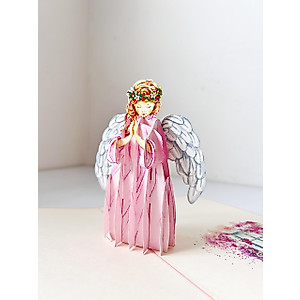 3d Guardian Angel Pop Up Card, Praying Angel Pop Up Card, Birthday Pop Up Card, 3D Angel Card for Sympathy, Christmas, Recovery, Get Well Soon, Spiritual, Baptism, Holy Communion, Pink, X20