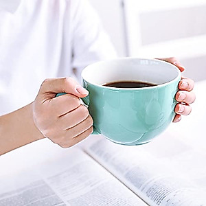 Sweese 622.402 Jumbo Mug Set- 24 Ounce Porcelain Mugs for Soup, Coffee, Tea, Ice Cream, Cereal, Set of 4, Turquoise