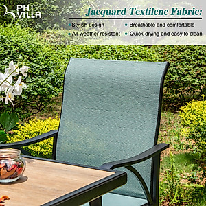 PHI VILLA Outdoor Patio Swivel Bar Set of 3, Jacquard Lake Blue Textilene Furniture Bistro Set with 2 Outdoor Bar Stools and Square Patio Bar Table for Garden Lawn Yard