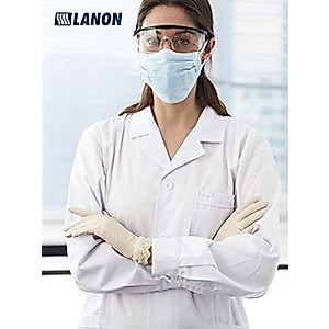 LANON 5 mil Latex Disposable Gloves, Food-Contact Grade, Powder-Free, Fully Textured, White, Medium