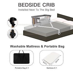 Jaoul 3 in 1 Baby Bassinets Bedside Sleeper & Playpen Design with Mattress Included, Easy Folding Travel Baby Crib Height Adjustable (Single, Khaki)