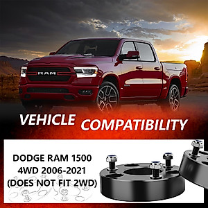 2" Front Leveling Lift kit for Dodge Ram 1500 2006-2024 4WD, Lifronkit Raise 2 Inch Front Strut Spacers Compatible with Dodge Ram Suspension Lift Kits 2006-2023 Black Anodized(new version)