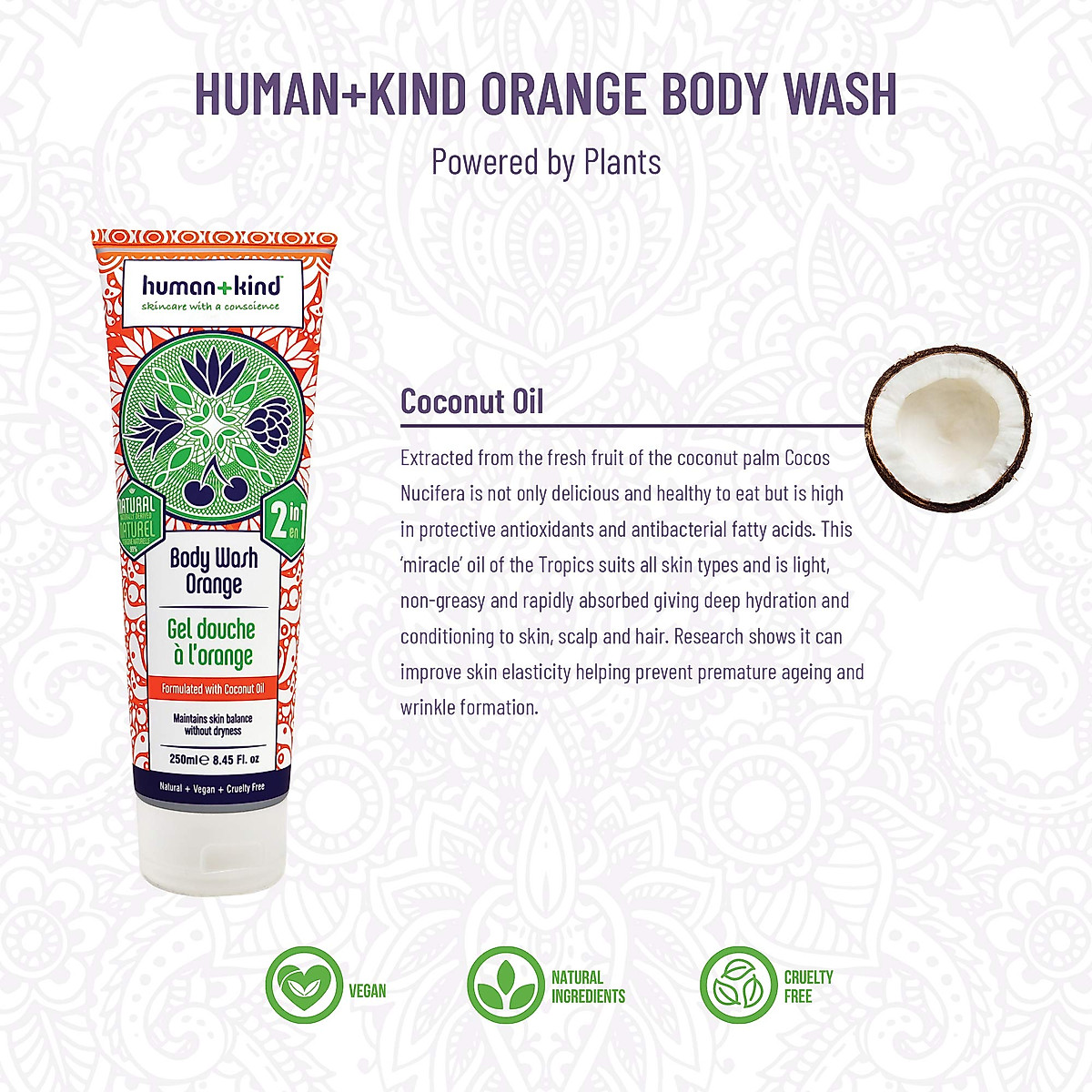 Human+Kind Body Wash - Natural, Moisturizing Body Soap with Coconut Oil - A Gentle, Soothing Cleanse for Dry, Sensitive Skin - Three Fresh Scents: Orange, Grapefruit, and Apple and Herbs - 8.45 oz