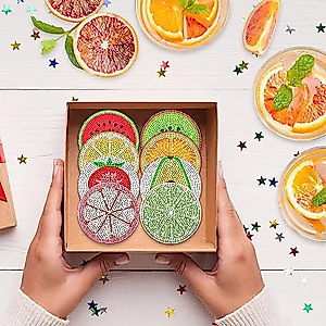 Ninonly Fruit Diamond Painting Coasters 8 Pcs with Holder DIY Diamond Art Coaster for Adults Kids Beginners Diamond Painting Kits Crafts Kit for Drinks