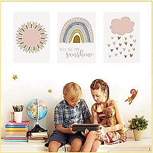 BIKCZEWIN Unframed Wall Art Prints Boho Rainbow Clouds Sun Canvas Painting Room Decor for Kids Girl Home Bedroom Classroom School Nursery Decorations