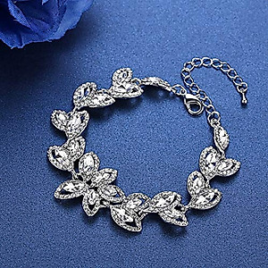 Mecresh Bride Jewelry Set Crystal Floral Leaf Crawler Chandelier Dangle Earring Bracelet Wedding Prom 2022 Fashion Jewelry Silver