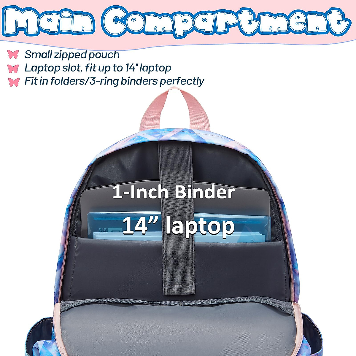 BLUEFAIRY Middle School Backpacks for Girls Teens Ages 8-10 Galaxy Backpack High School Bags Padded Straps Large Book Bag Bookbag for Teenagers Blue 17"