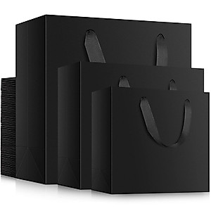 EUSOAR Gift Wrap Bags Bulk, 30pcs Black Heavy Duty Reusable Craft Handle Kraft Bags with 3 sizes, Recyclable Shopping Bags for Boutique, Grocery, Retail, Business, Party Favor, Birthdays
