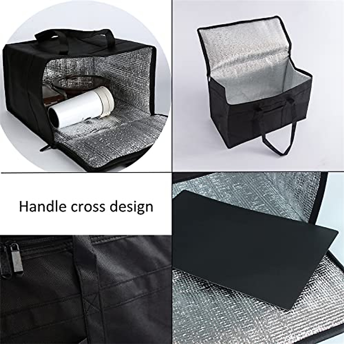 XXL Extra- Large insulated bags for food delivery with the bottom plate, reusable insulated shopping bags, 20x10x13 inches, The ideal pizza delivery bag. Black (Pack of 2)