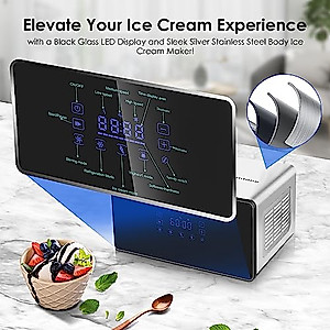 Homtone 1.6 Quart Ice Cream Maker Machine with Compressor, No Pre-freezing, 4 Modes, Adjusted Speed Frozen Yogurt Machine with LCD Display & Timer, Automatic Homemade Sorbet Maker Gelato Maker, Keep Cool for 2H-Make Soft & Hard Ice Cream in 60min