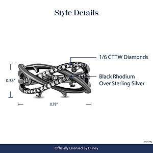 Jewelili Enchanted Disney Fine Jewelry Sterling Silver with Black Rhodium 1/6 Cttw Diamond Maleficent Ring Size 8