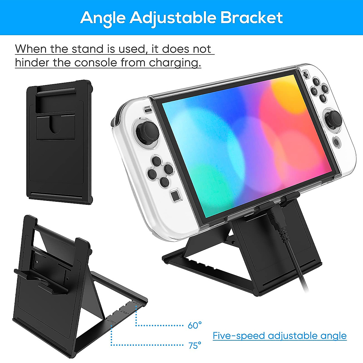 16 in 1 Accessories Bundle Compatible with Nintendo Switch OLED - Carrying Bag with Card Slots, Tempered Glass Screen Protector, PC Protective Case Cover, Kickstand & Thumb Grip Caps for OLED, White