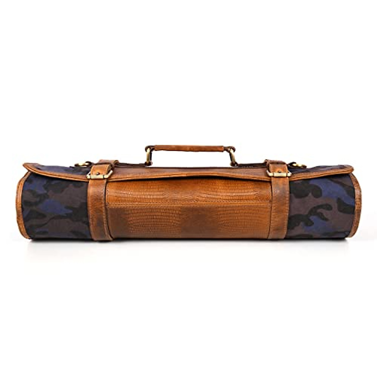 Leather Canvas Knife Roll Storage Bag Expandable 10 Pockets Detachable Shoulder Strap Travel-Friendly Chef Knife Case Roll By Aaron Leather Goods (Pittsburgh, Canvas Leather)