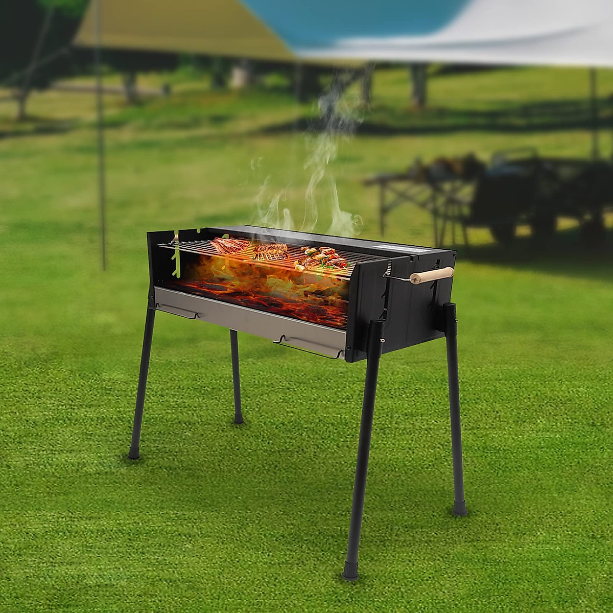 Folding Barbecue Grill Stainless Steel Portable Charcoal BBQ Grill Lightweight Tabletop Grills Outdoor Camping Barbecue Grill Tools for Patio Backyard, Hiking Picnics, Outdoor Event