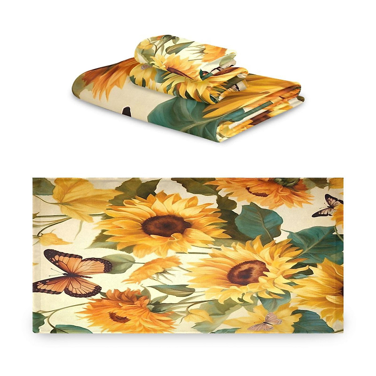 Flradish Sunflower Butterfly Towels 3 Pack Bath Towels for Bathroom Set Soft Cotton Highly Absorbent Lightweight & Quickdry Towel Set 1 Bath Towel,1 Hand Towel,1 Washclothe
