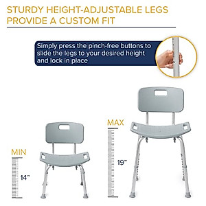 Drive Medical RTL12202KDR Shower Chair with Back, Adjustable Stool with Suction Feet, Shower Seat for Inside Shower or Tub, Bathroom Bench Bath Chair for Elderly and Disabled, 300 LB Weight Cap, Grey