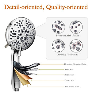 Shower Head with Handheld High Pressure-Full Body Coverage Powerful Rain Showerhead with Extra 60" Long Hose and Adjustable Brass Joint Holder- The Perfect Detachable Shower Heads for Bathroom Upgrade