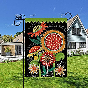 Spring Garden Flag Sunflower Black Summer Double Sided Burlap Vertical Holiday Seasonal Farmhouse Yard Outdoor Home Decorations 12.5 x 18 Inch