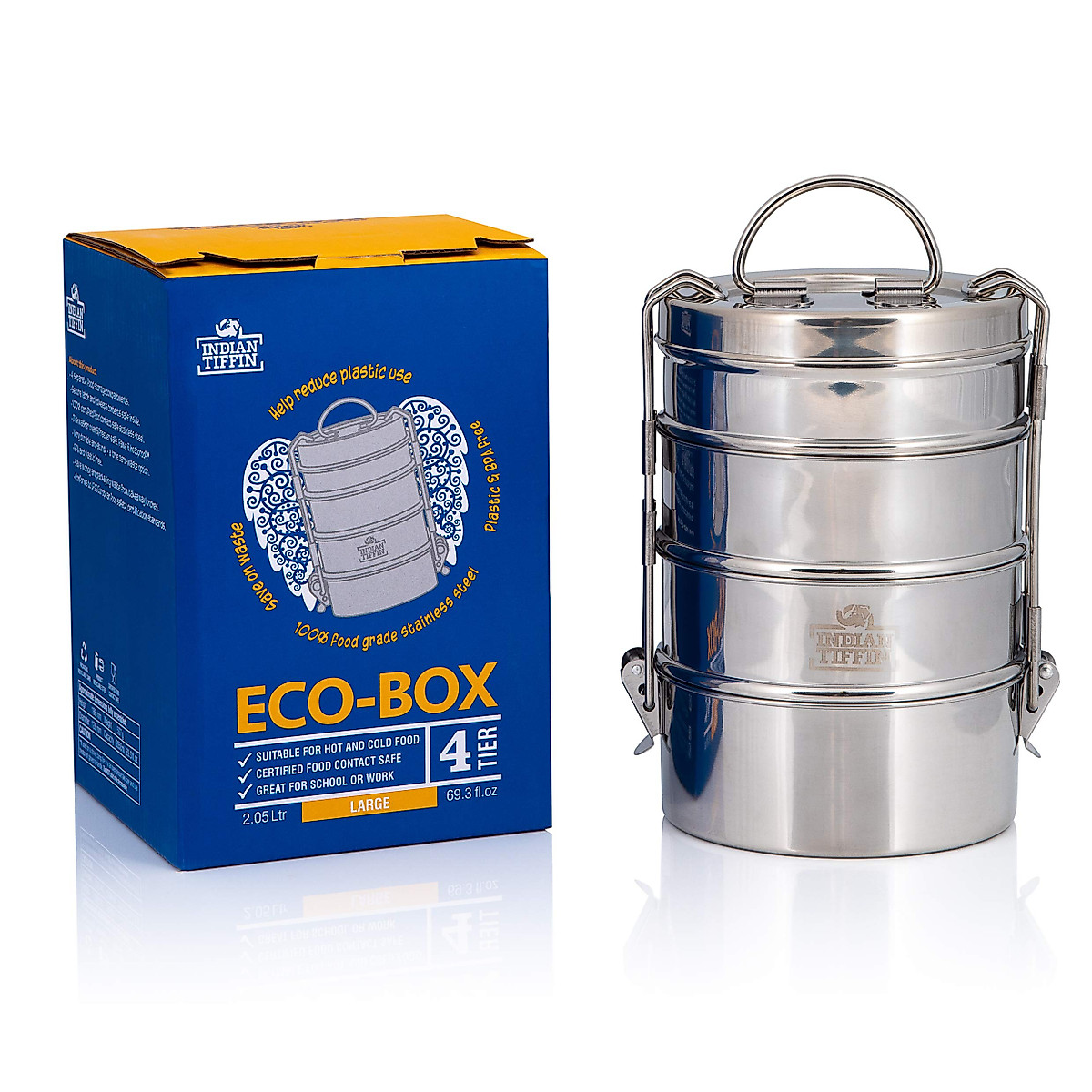 4 Tier Indian-Tiffin Stainless Steel Large Tiffin Lunch Box