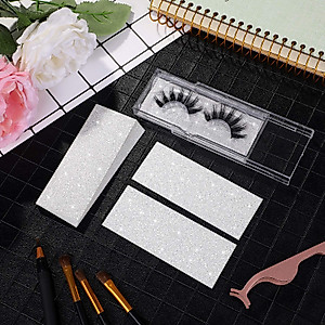 Blulu 50 Pieces Lash Box Internal Glitter Background Paper Rectangle Glitter Cardstock for False Eyelashes Storage Box lashes Case Holder Makeup Cosmetic Container, No Eyelashes Box