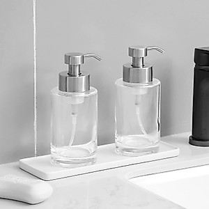 Foaming Soap Dispenser Set, 12 Oz Glass Hand Soap Dispenser with 304 Rust Proof Stainless Steel Pump, Waterproof Labels, for Bathroom Decor Kitchen College Dorm, Clear Silver Pump 2 Pack