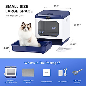 Smart Odor Removal Cat Litter Box, Large Litter Box with Lid for Big Cats,Non Leaking Kitty Litter Box for Multiple Cats, Enclosed Cat Box with Scoop&Mat