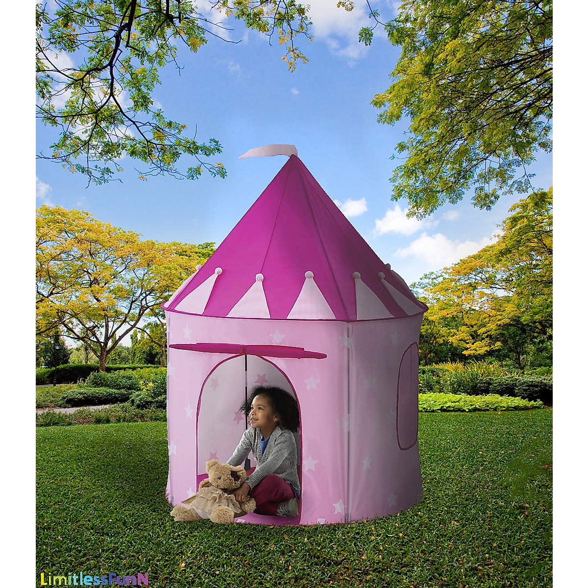 LimitlessFunN Princess Pop Up Kids Play Tent | Includes Star Lights & Carrying Case |, Children Indoor Castle Playhouse for Girls, Toddlers, 41" D x 41" W x 53" H