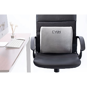 CYLEN Gel Infused Memory Foam Back Cushion Lumbar Support Pillow for Office Chair, Car & Wheelchair - Adjustable Double Strap & 3D Washable Cover (Grey)