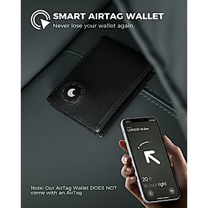 LORZOR AirTag Wallet - Bifold Genuine Leather Mens Minimalist Wallet with AirTag Holder, RFID Blocking Wallet for Apple Air Tag up to 11 Cards Gifts for Men