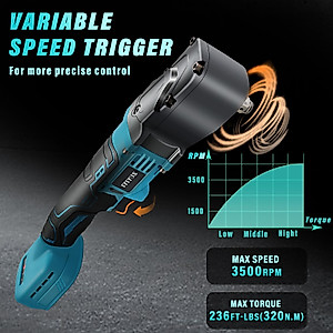 ZUYIYI 1/2" Electric Ratchet Wrench for Makita 18V Battery, 320N.m 3500RPM High Torque Cordless Power Ratchet Driver, Right Angle Impact Wrench with Variable Speed (Battery NOT Included)