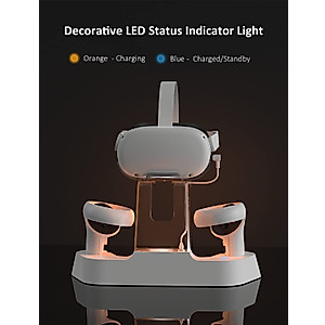 NexiGo Enhanced Charging Dock with LED Light for Oculus Quest 2, [Support Elite Strap with Battery], Headset Display Stand and Controller Mount, 2 Rechargeable Batteries, Magnetic Cable (Renewed)