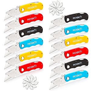 REXBETI 12 Pack Folding Utility Knife Set Quick Change Blade box cutter, Back-lock Mechanism with 20 Extra Blades, SK5 Standard Replaceable Razor Blad