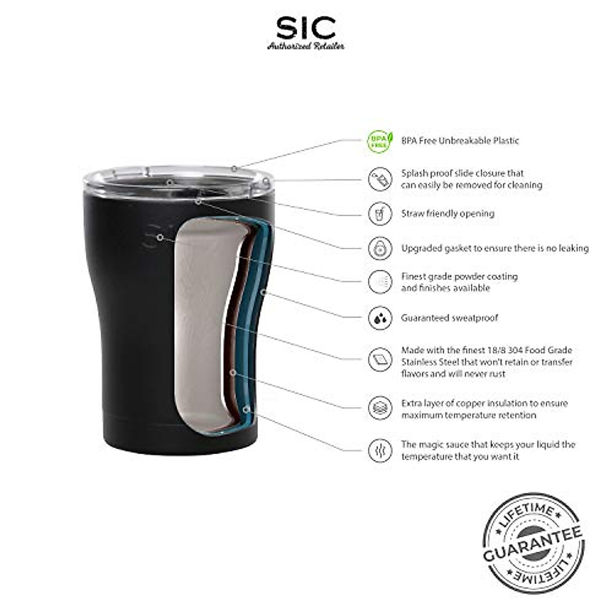 Seriously Ice Cold SIC 12oz Insulated Travel Tumbler Mug, Premium Double Wall Stainless Steel, Leak Proof BPA Free Lid (Hammered Copper)