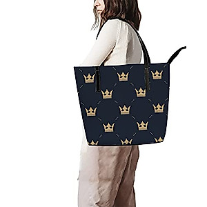 Fashion Tote Handbags Women's Soft Tote Shoulder Bag for Women Work Shopping Top Handle Satchel Bags, 15.8×4×15.4 inches,Fashion Crown