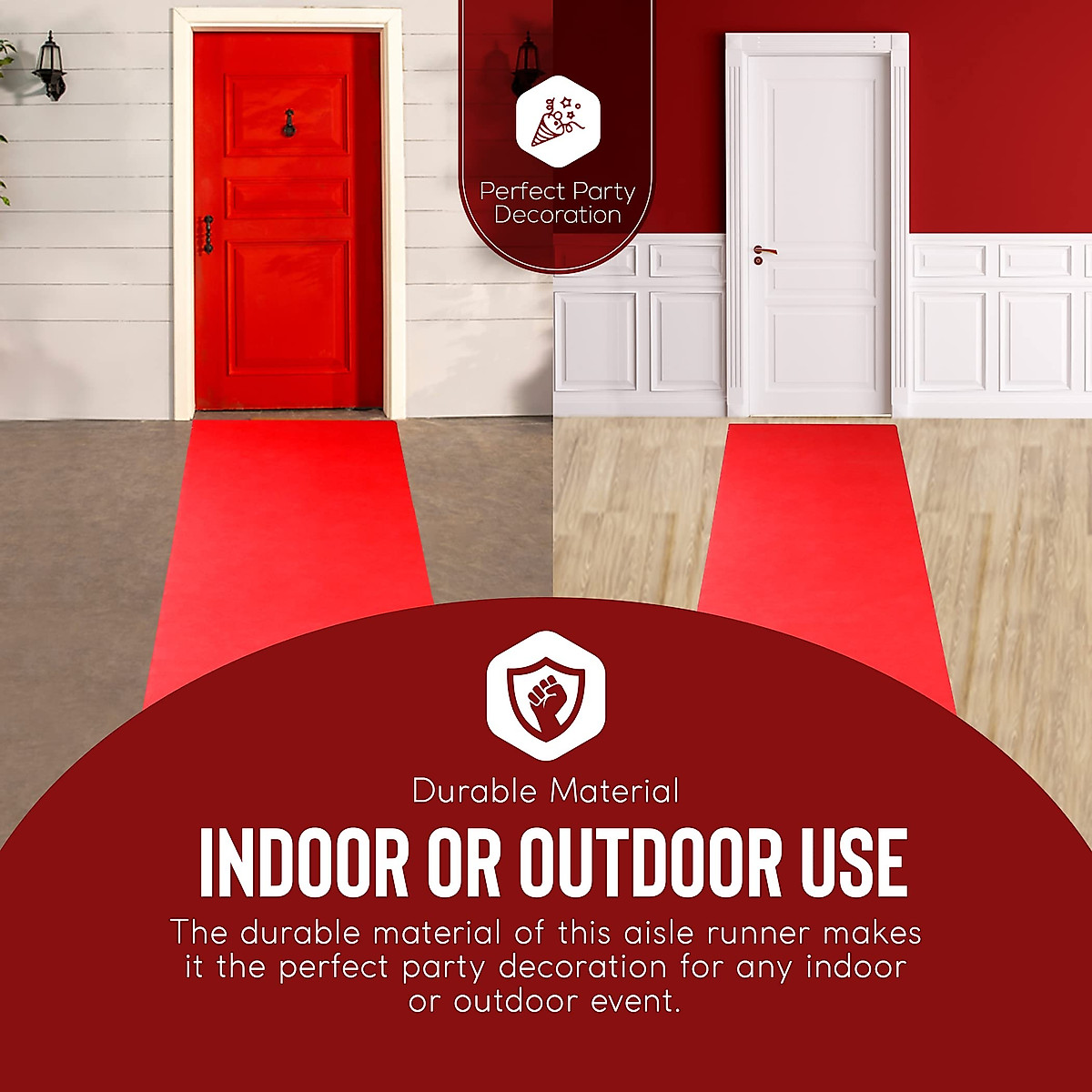 Red Carpet Runner for Party - Triple Thickness, Non-Slip Grip Dots - Felt Rug Party Decorations - Wedding Ceremony Aisle Runner, Hollywood Oscars Grammy Event Runway - 2.2x16.4 Feet