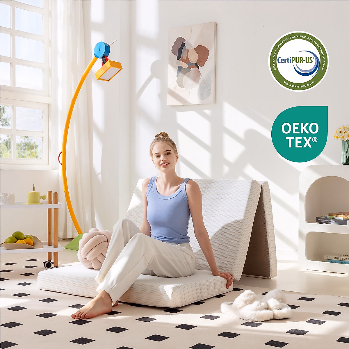 CH CHARME HOUSE Folding Mattress, 4 inch Trifold Mattress Topper with Washable Cover and Storage Bag, Non-Slip Bottom, CertiPUR-US Certified-Twin Size (75" x 38" x 4")