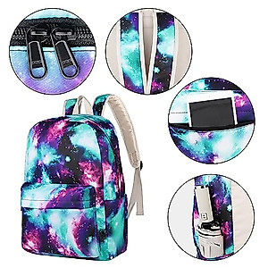 Airyard School Backpack for Teen Girls, Lightweight Girls Womens Backpack with Lunch Box Set Kids Backpack Casual Daypack BookBag (Galaxy Green)